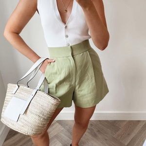 Zara | Shorts | Zara Linen Blend Green Bermuda Shorts Medium | Poshmark